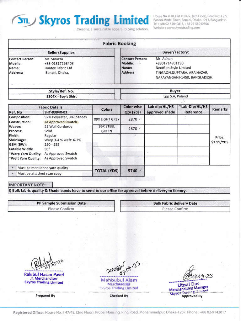 8304X-Shell Fabric Booking | PDF | Textiles | Secondary Sector Of The ...