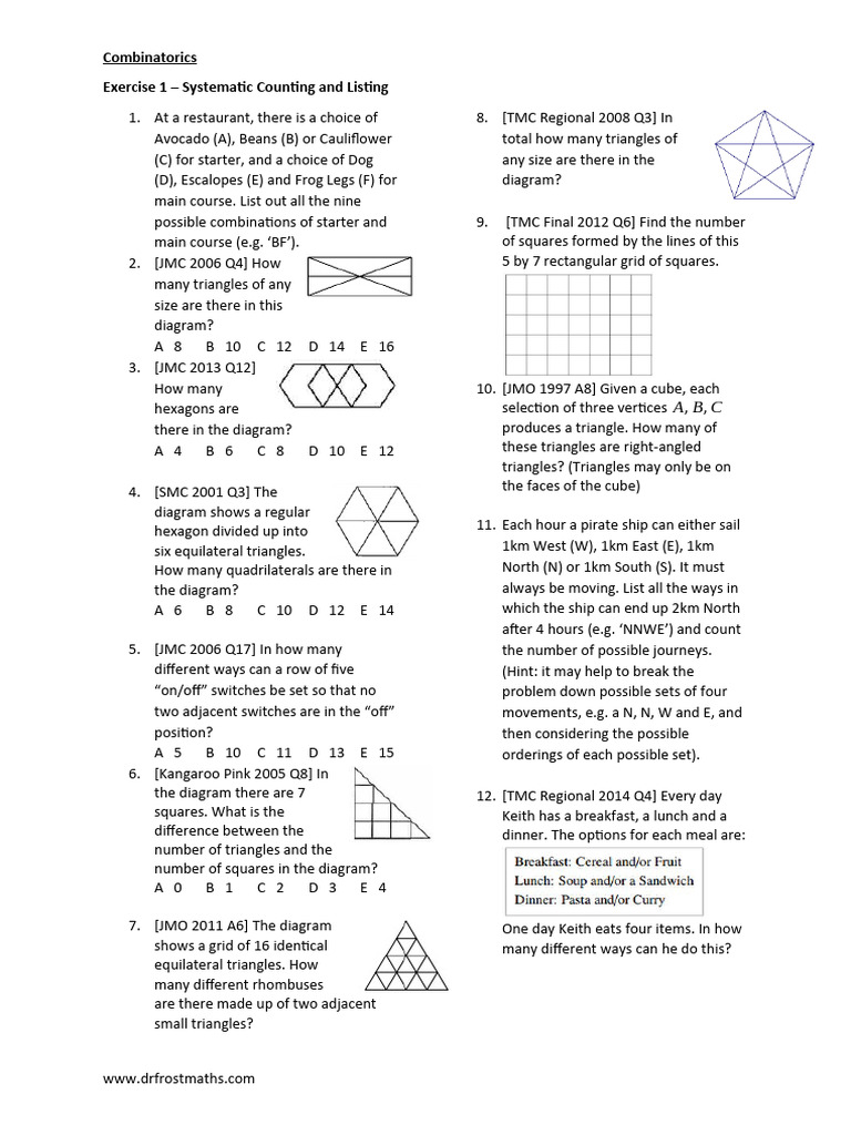 Combinatorics Exercises and Solutions | PDF | Triangle | Euclidean Plane Geometry