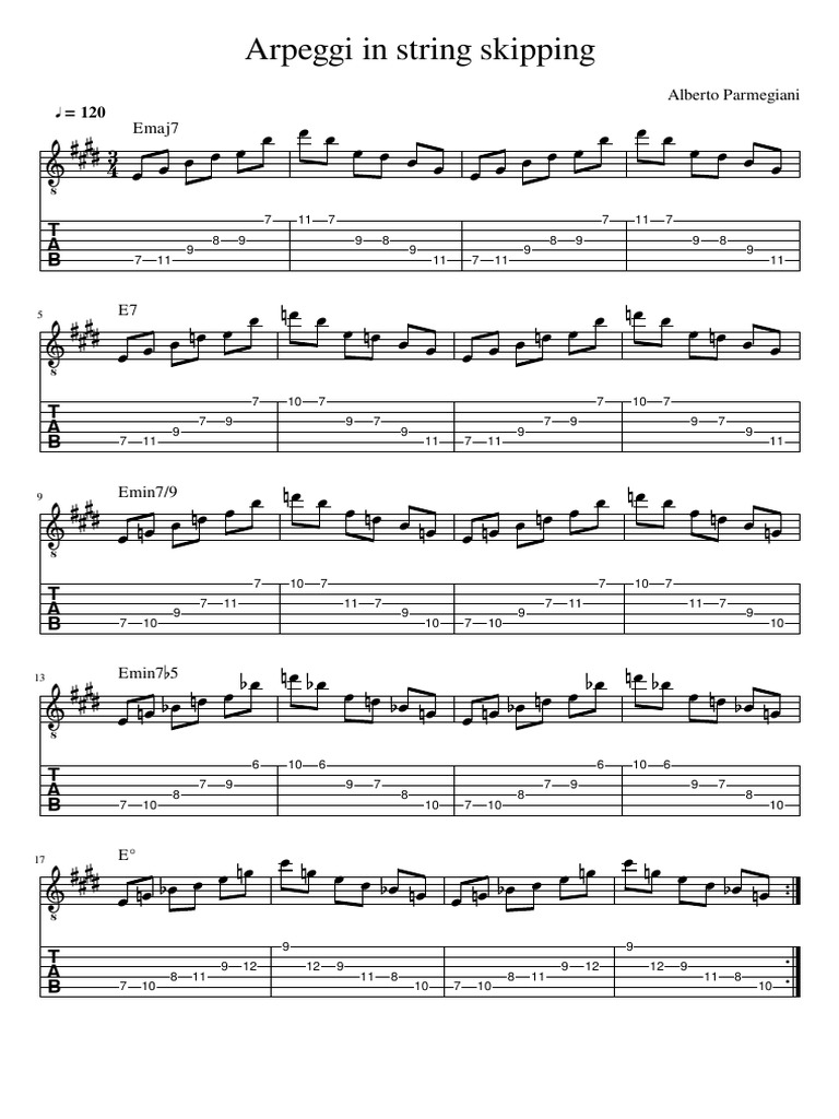 Arpeggi in String Skipping: Alberto Parmegiani 120 Emaj7 | PDF