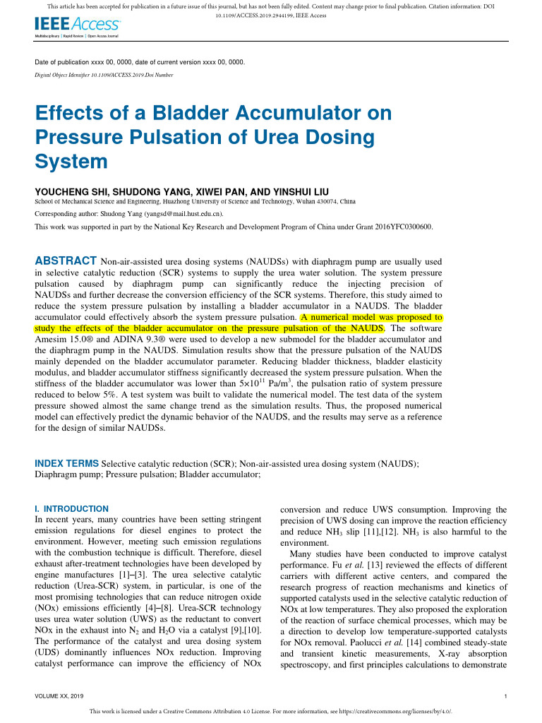 Effects of A Bladder Accumulator On A Pressure Pulsation of Urea Dosing ...