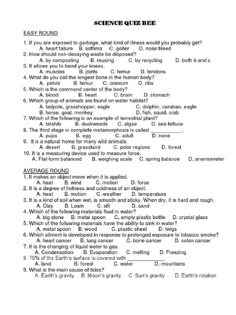 Science Quiz Bee | PDF