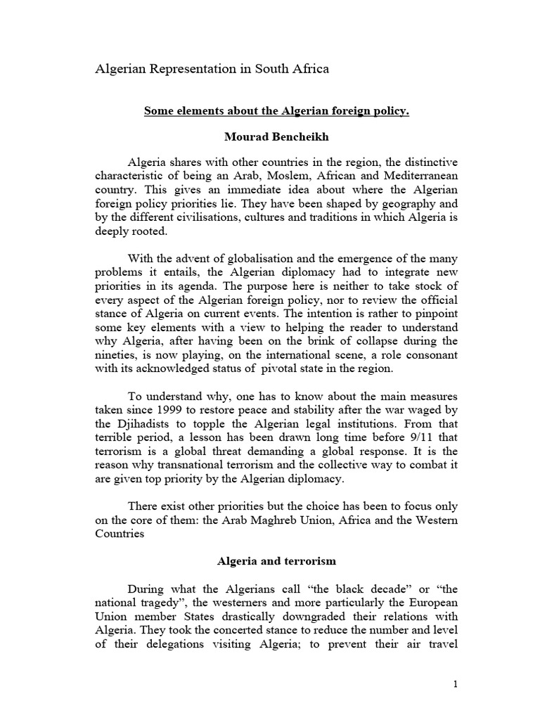 Algerian Foreign Policy | PDF | Algeria | Morocco