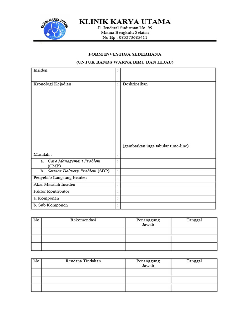 PMKP I III B FORM INVESTIGA SEDERHANA-1 | PDF