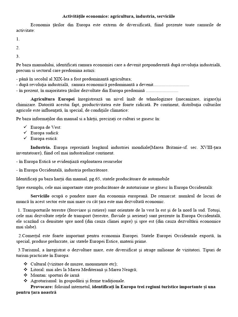 Fisa de Lucru Activităţile Economice | PDF