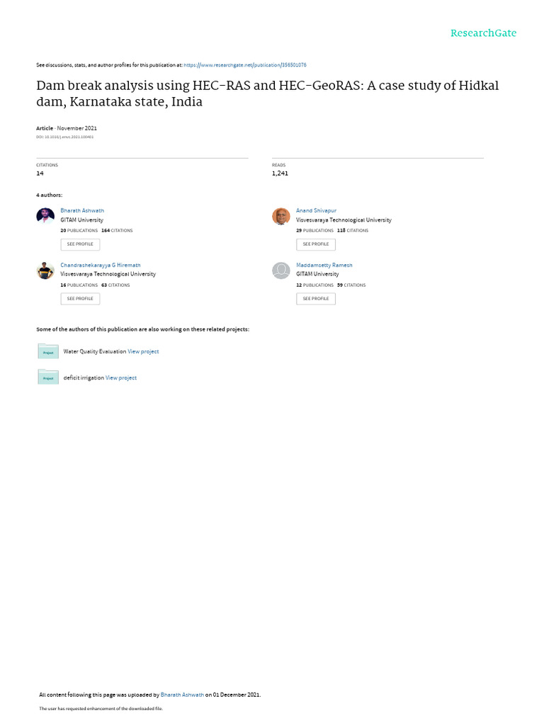 Dam Break Analysis Using Hec-Ras and Hec-Georas: A Case Study of Hidkal ...