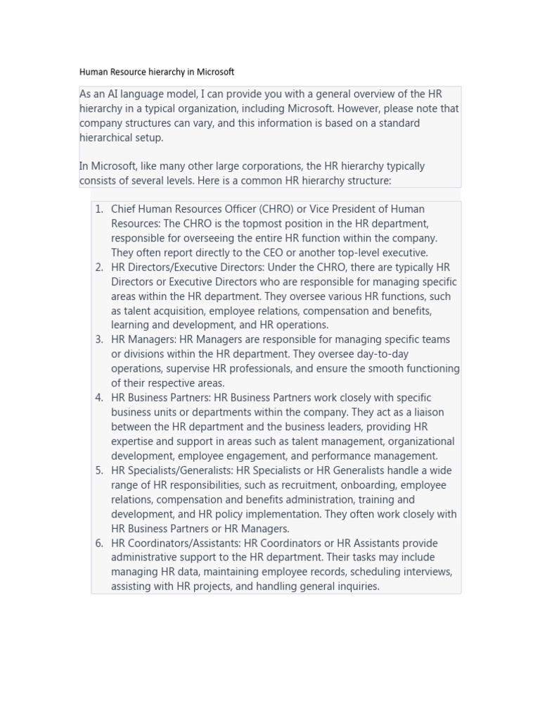 Microsoft HR Hierarchy Overview | PDF | Human Resource Management ...