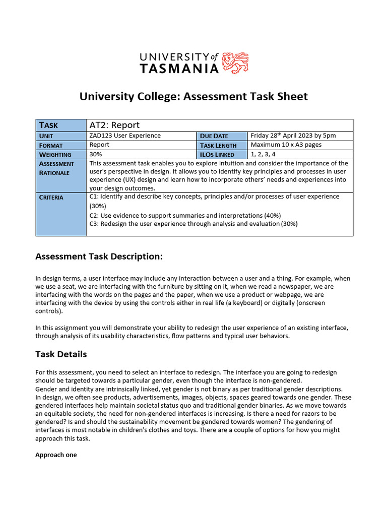 ZAD 123 AT2 UC Assignment Sheet and Rubric 2023 | PDF