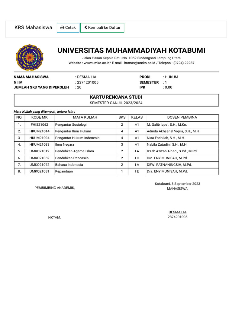 KRS Mahasiswa | PDF
