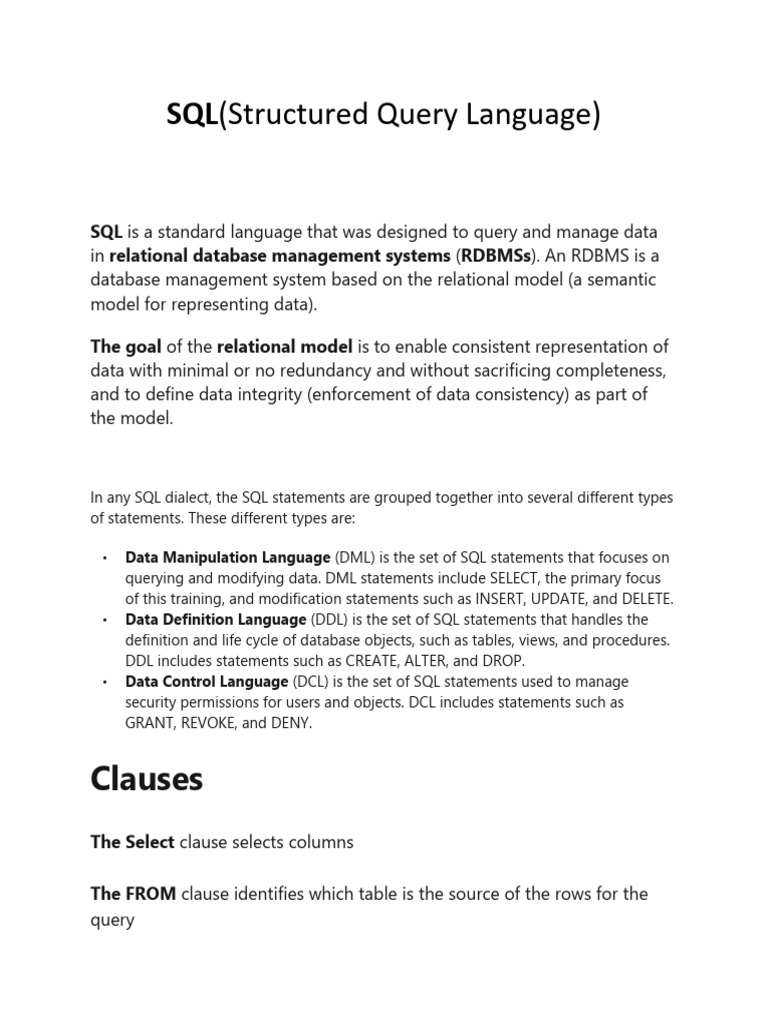 SQL Cheatshet | PDF | Sql | Relational Database SQL Cheatshet | PDF | Sql | Relational Database