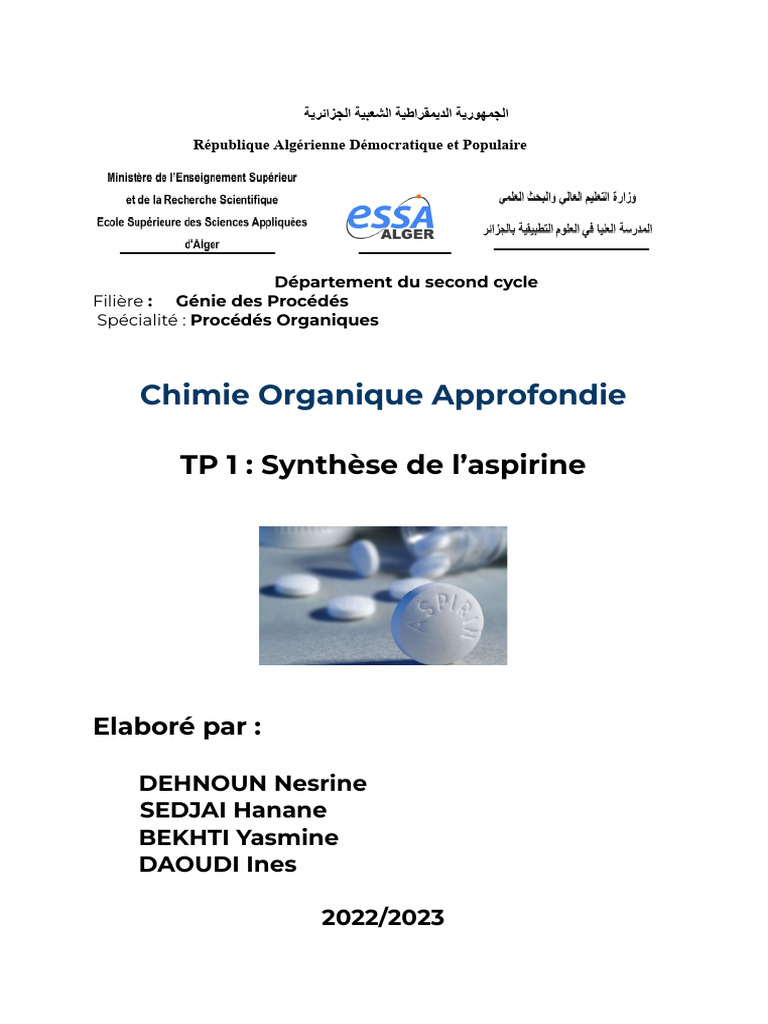 TP-Aspirine Chimie Organique Approfondie | Download Free PDF | Aspirine | Acide acétique