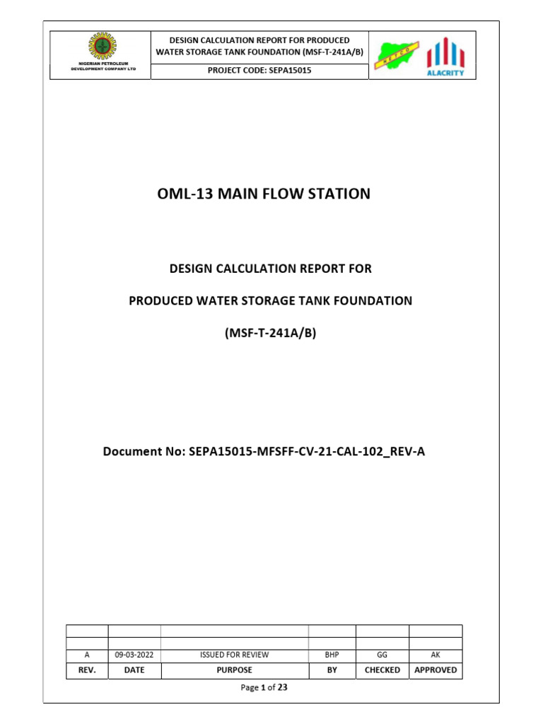 SEPA15015 MFSFF CV 21 CAL 102 - Calculation Report For Tank Foundation - MFS T 241A B - REV A ...