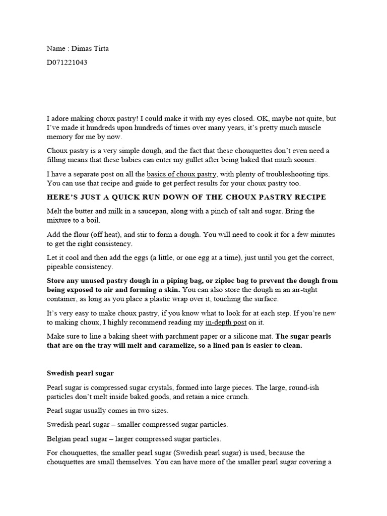 Procedure Text Chouquette | PDF | Baking | Foods