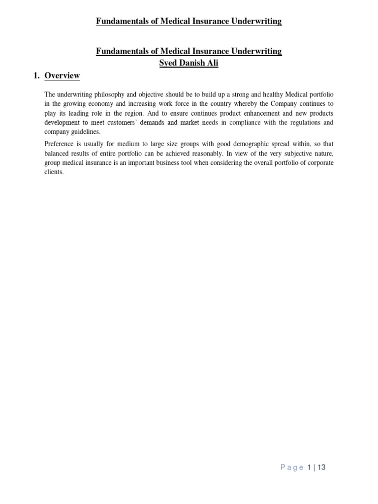 Fundamentals of Medical Insurance Underwriting | PDF | Insurance ...
