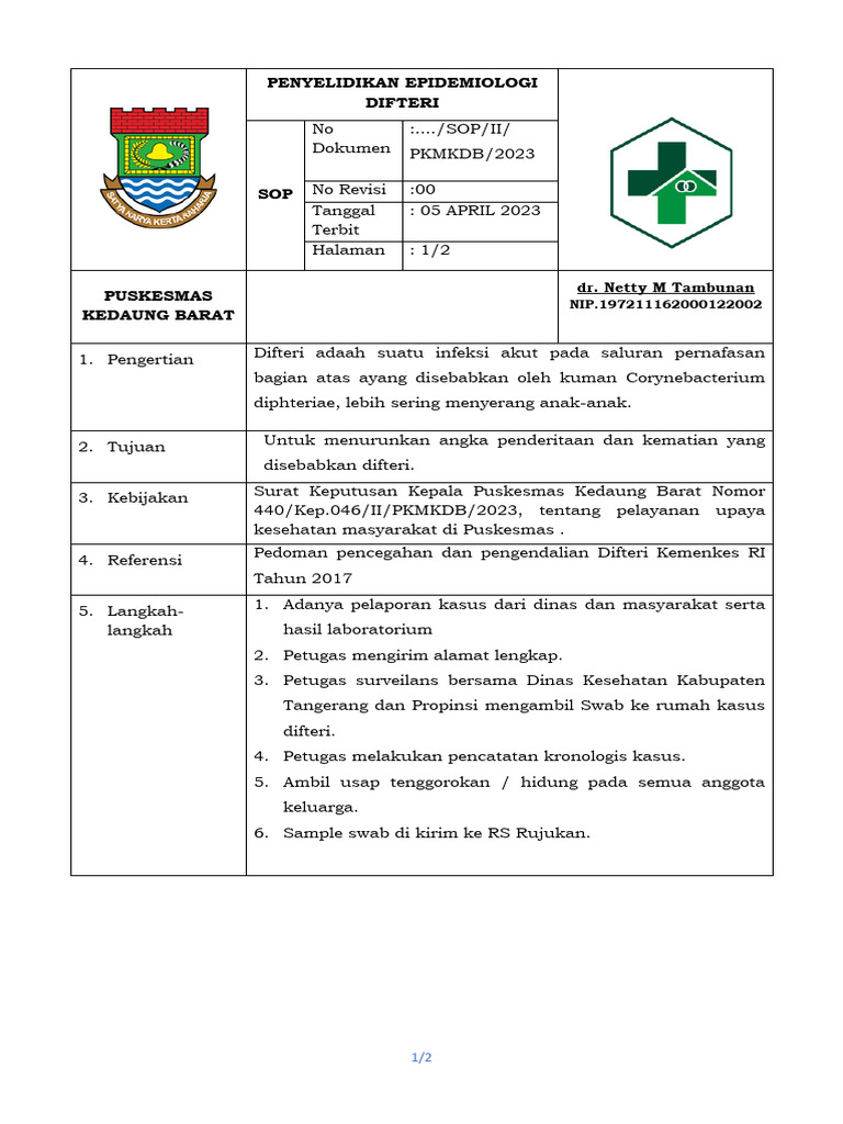 SOP PE DIFTERI | PDF