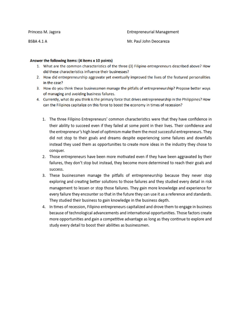 EntrepManagemaent Activity1 | PDF | Career & Growth