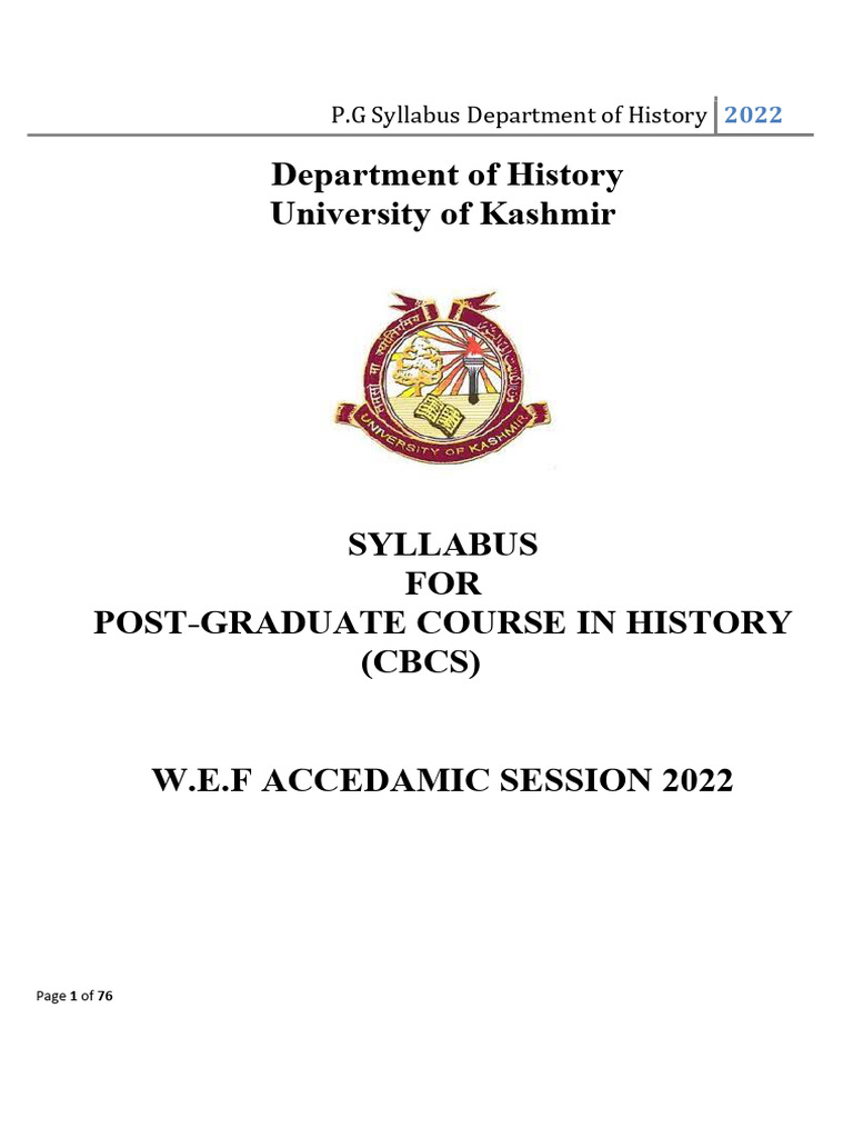 PG History Syllabus 2022 Kashmir | PDF | Sufism | British Raj