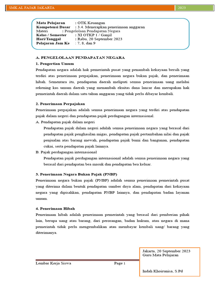 Lembar Kerja Siswa 1 OTKP 1 | PDF