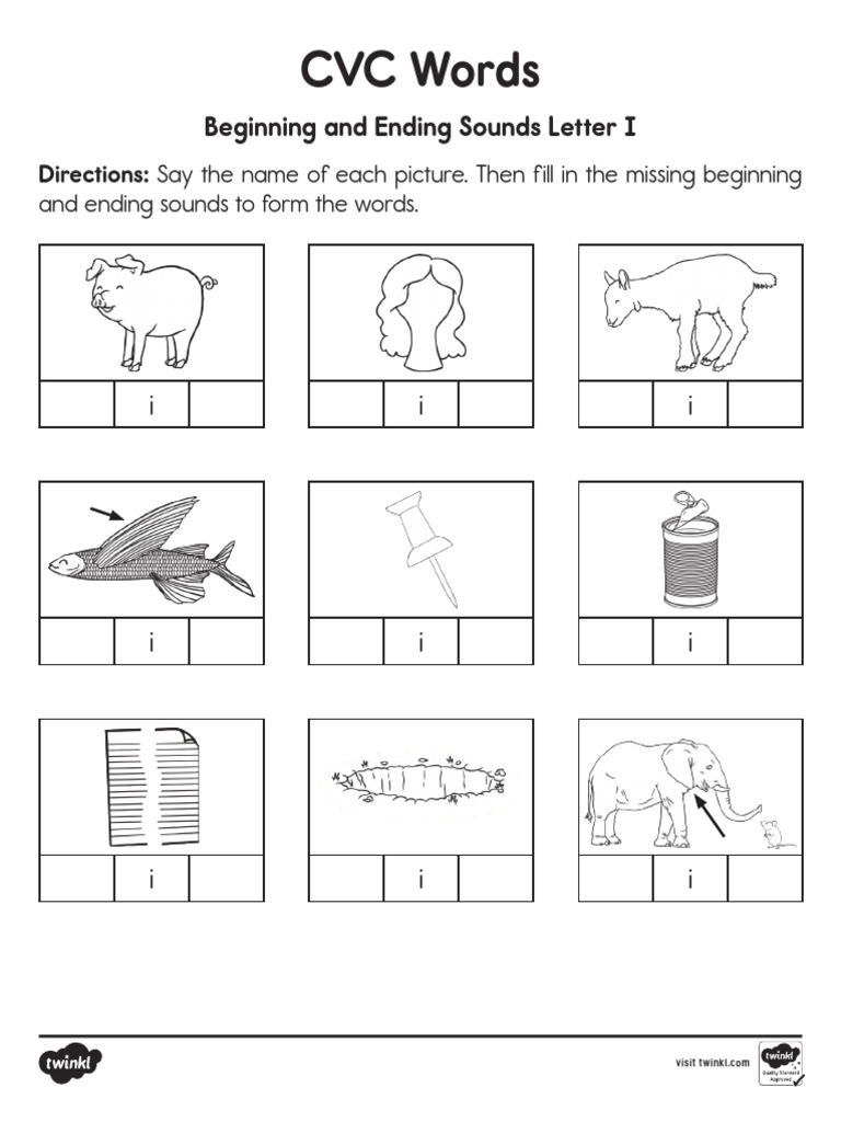 CVC Words Beginning and Ending Sounds Letter I Worksheet | PDF