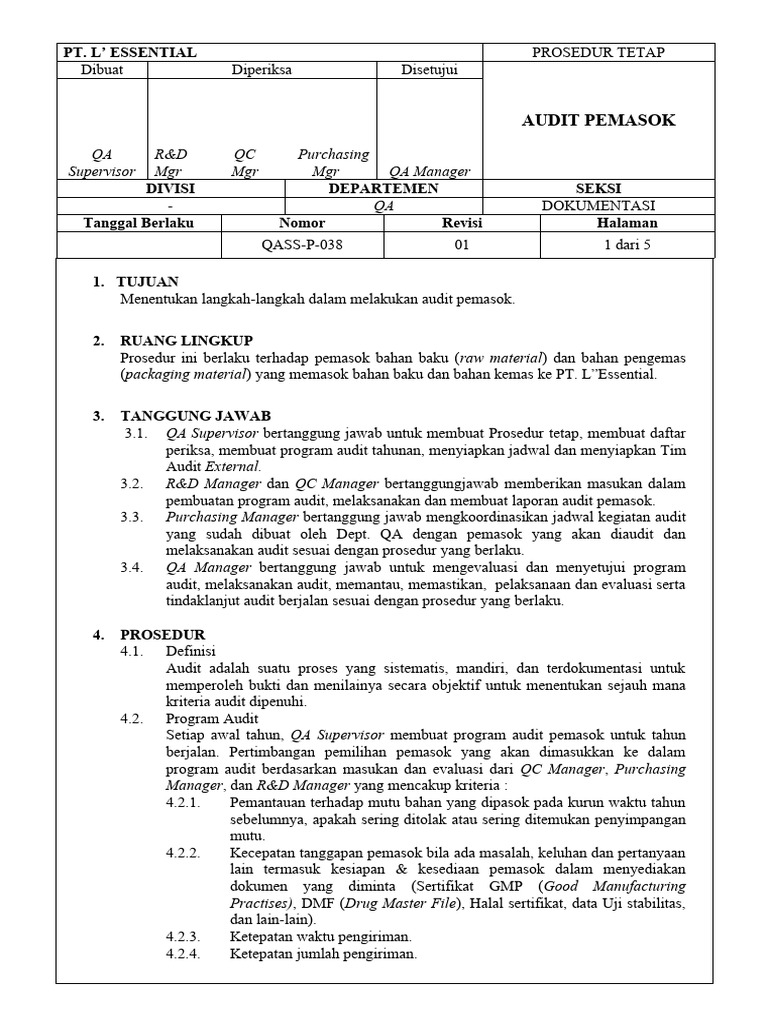 QASS-P-038 (01) Audit Pemasok | PDF