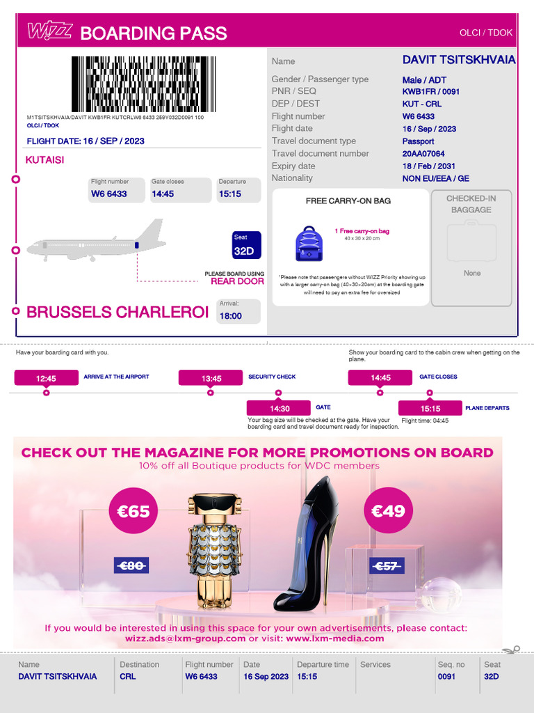 BoardingCard 330151438 KUT CRL | PDF | Aviation | Transport