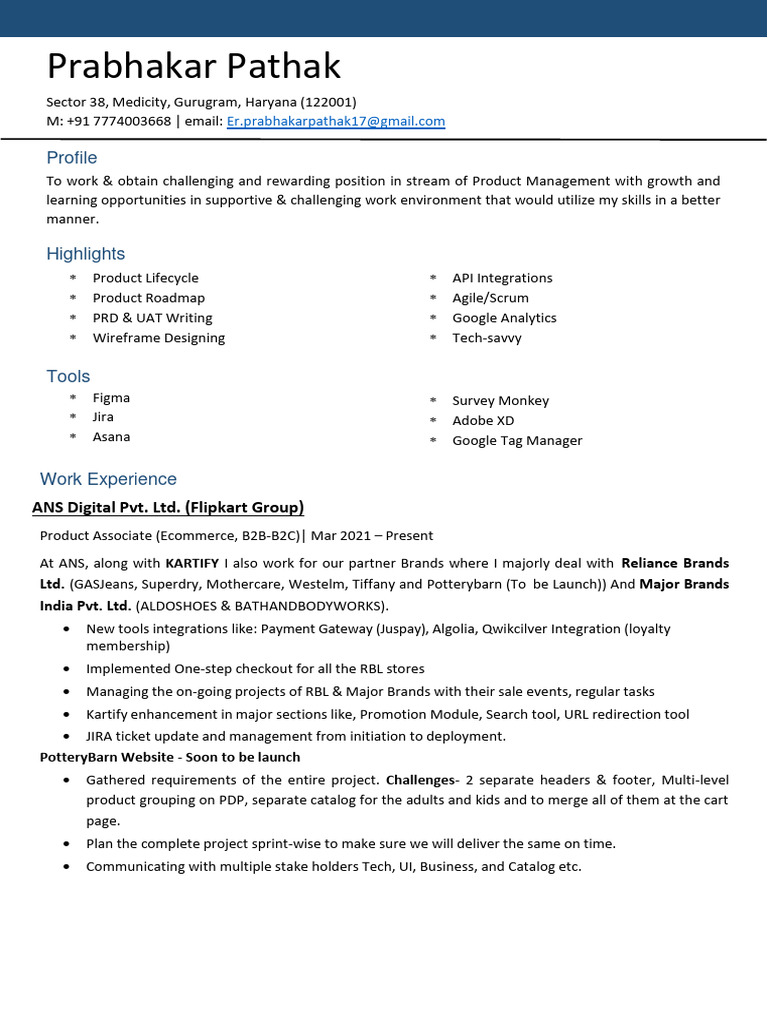 Product Management Profile of Prabhakar Pathak | PDF | Computing | Information Technology