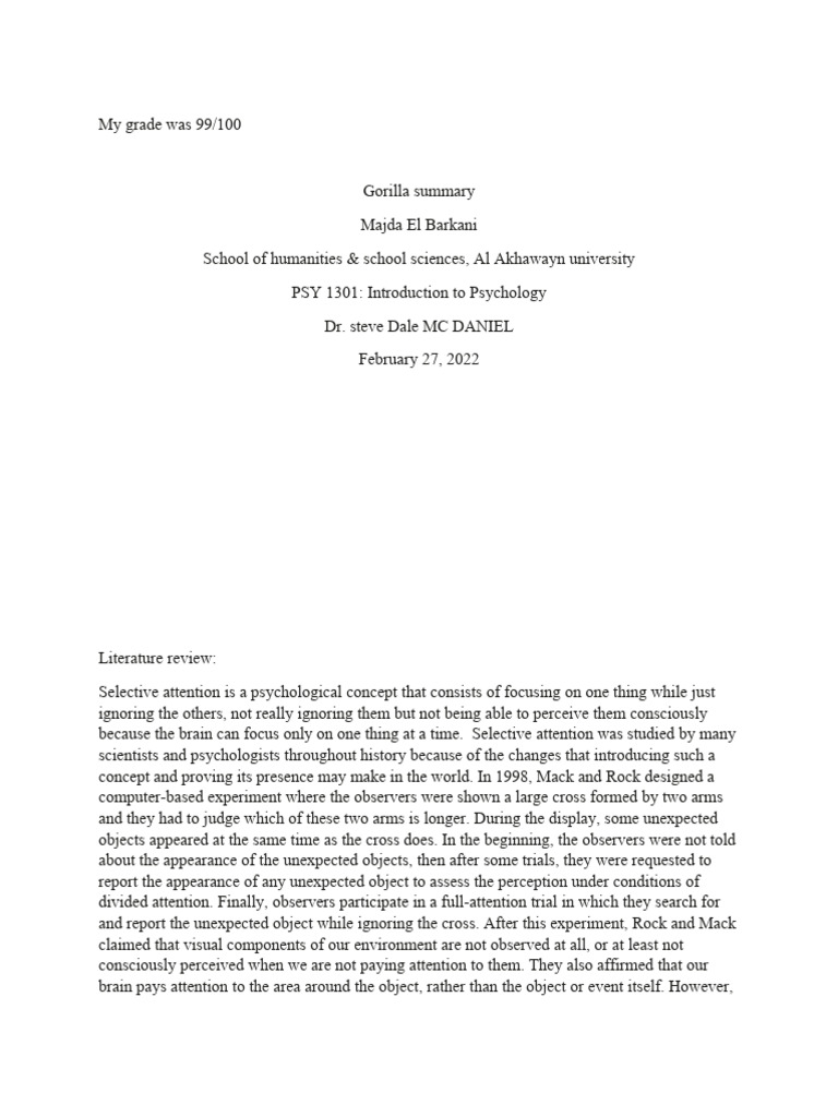 Inattentional Blindness Study | PDF