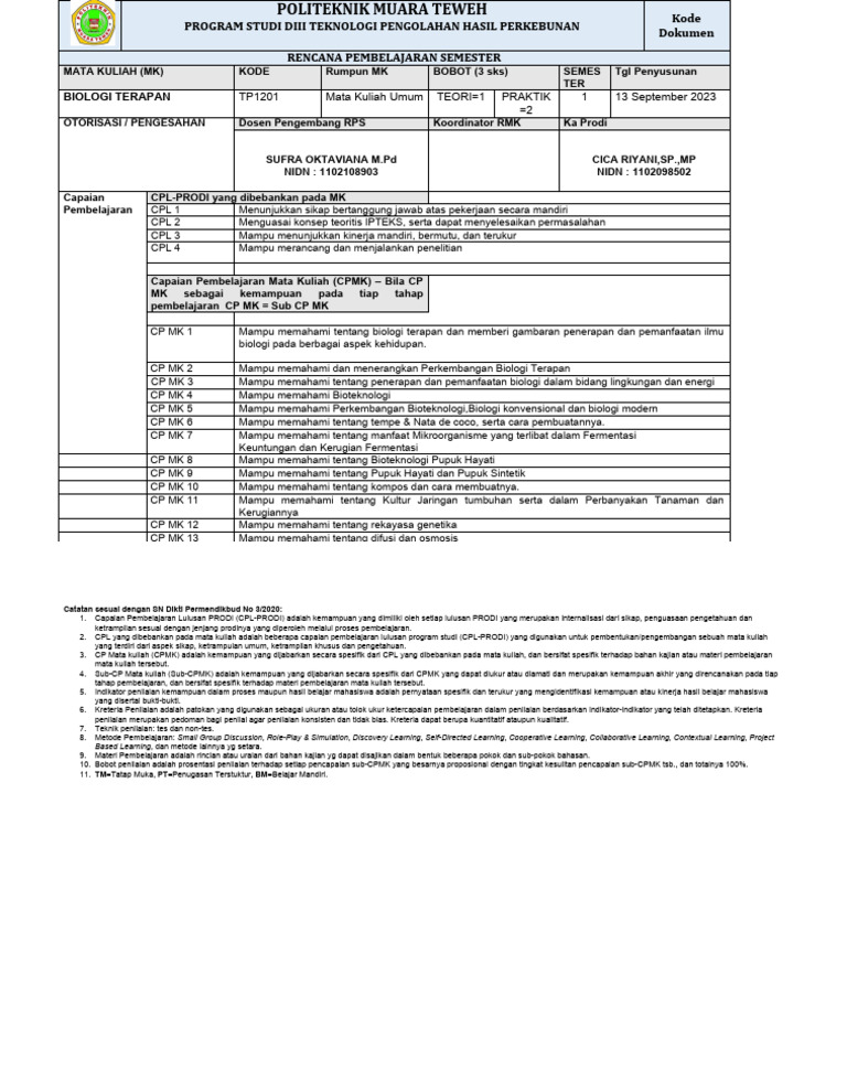 Bagi RPS BIOLOGI TERAPAN TPHP | PDF | Seni | Sains & Matematika