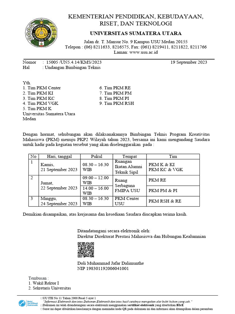 Undangan Bimbingan Teknis PKM Menuju PKP2 Wilayah Tahun 2023 | PDF