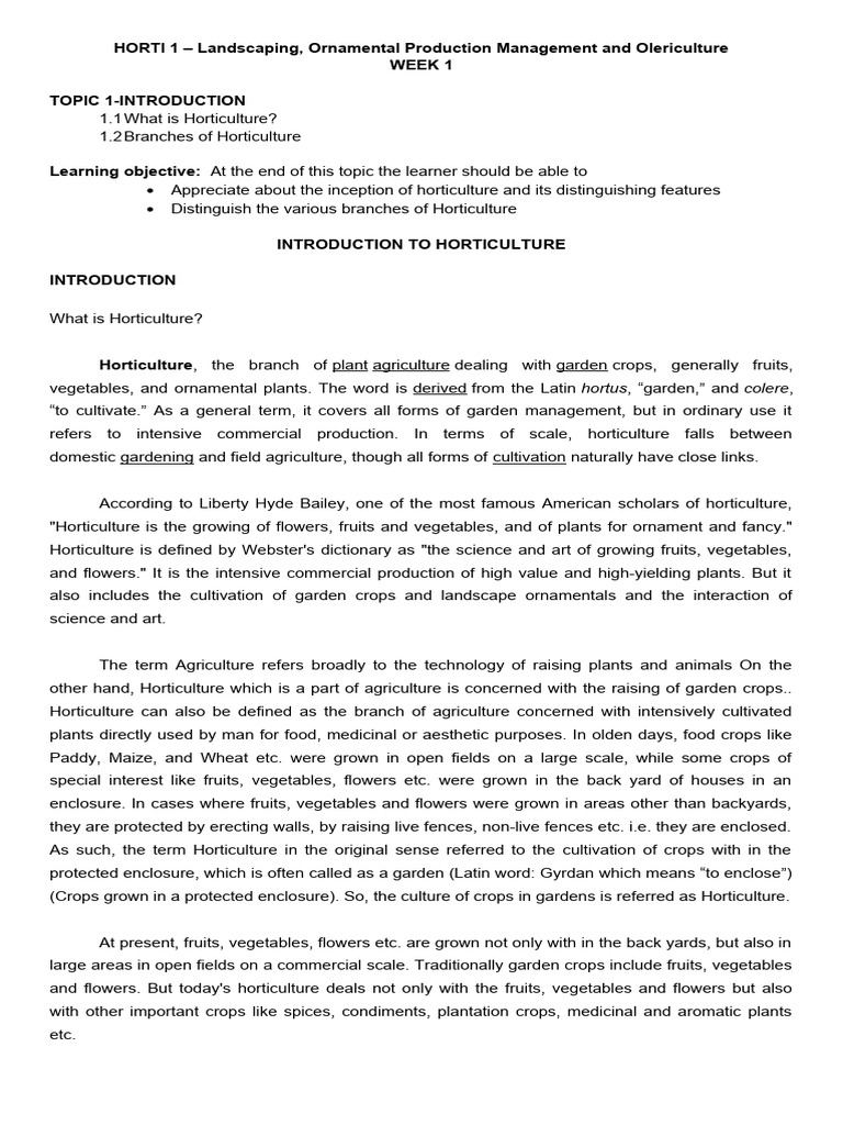 HORTI 1 Week 1 | PDF | Horticulture | Vegetables