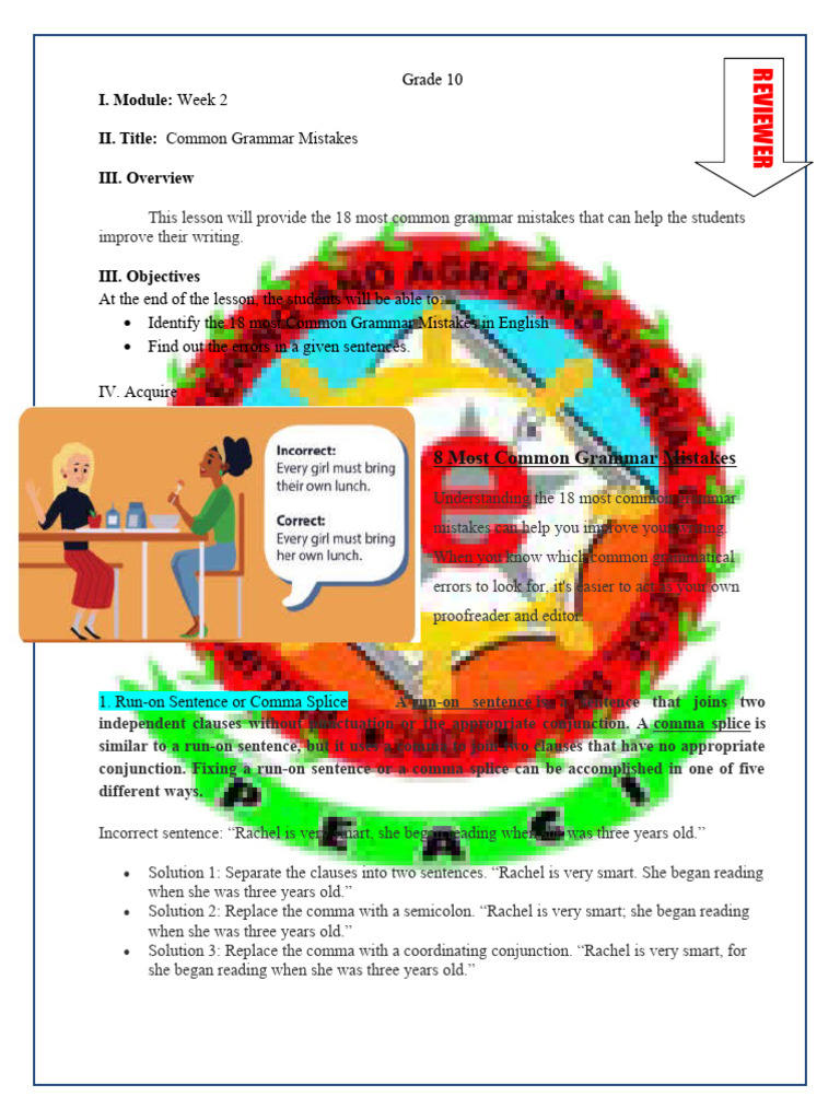 g10 Week 2 English 1 | PDF | Grammatical Number | Verb
