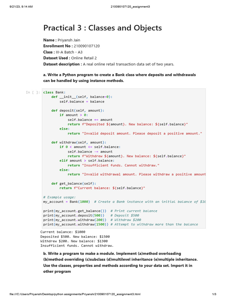 Assignment3 | PDF | Method (Computer Programming) | Inheritance (Object Oriented Programming)
