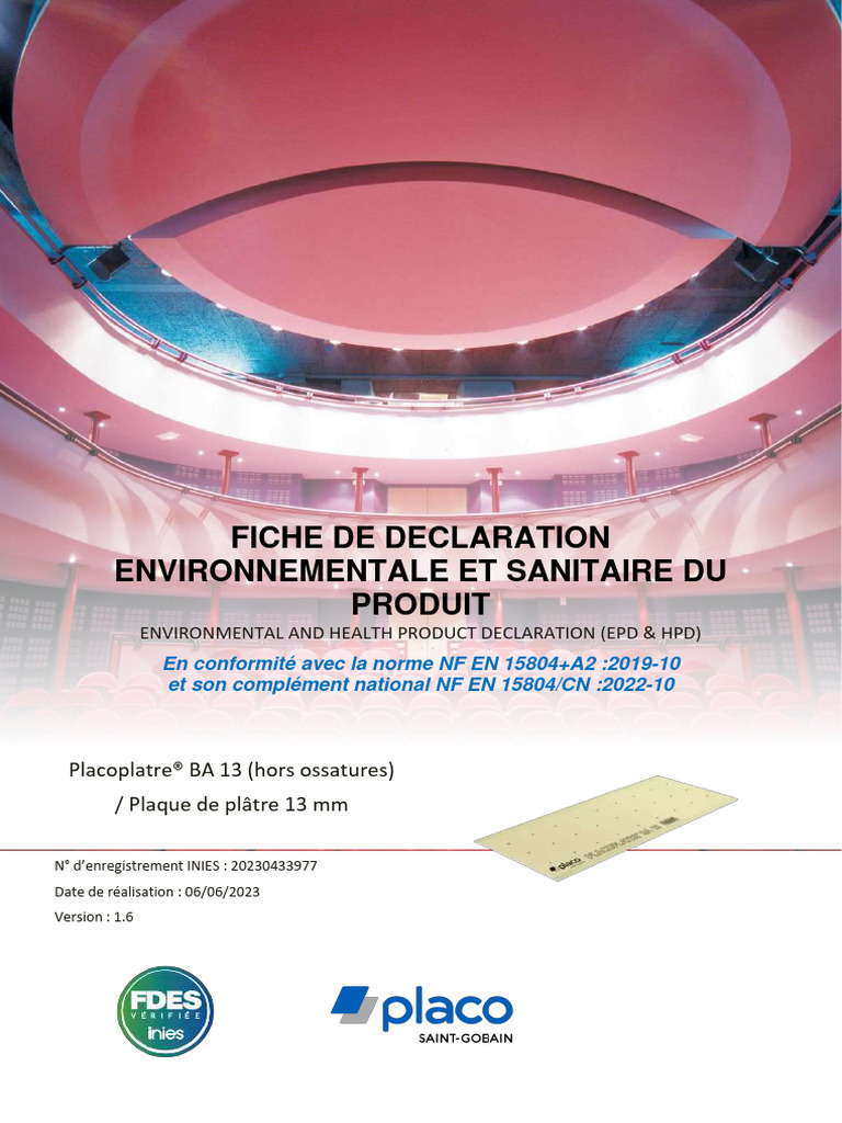 2023 - 06 - 06 - Fdes - Placoplatre - Ba 13 | PDF | Analyse du cycle de ...