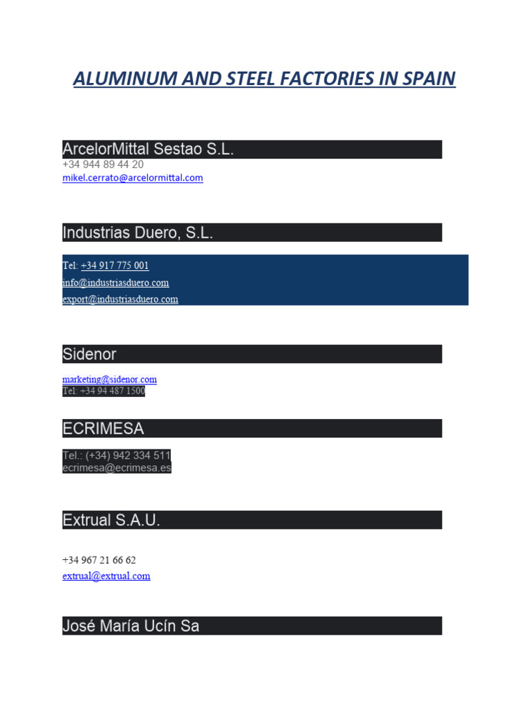 Aluminum and Steel Factories in Spain | PDF | Sector secundario de la ...