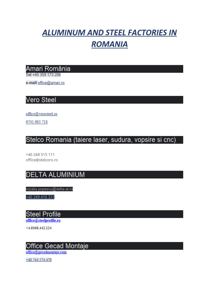 Aluminum and Steel Factories in Romania | PDF | Metals