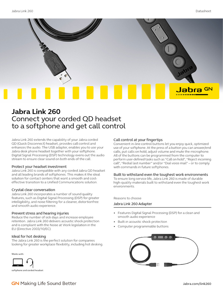 Jabra Link 260 Datasheet 0418 Screen | PDF | Telecommunications | Computing