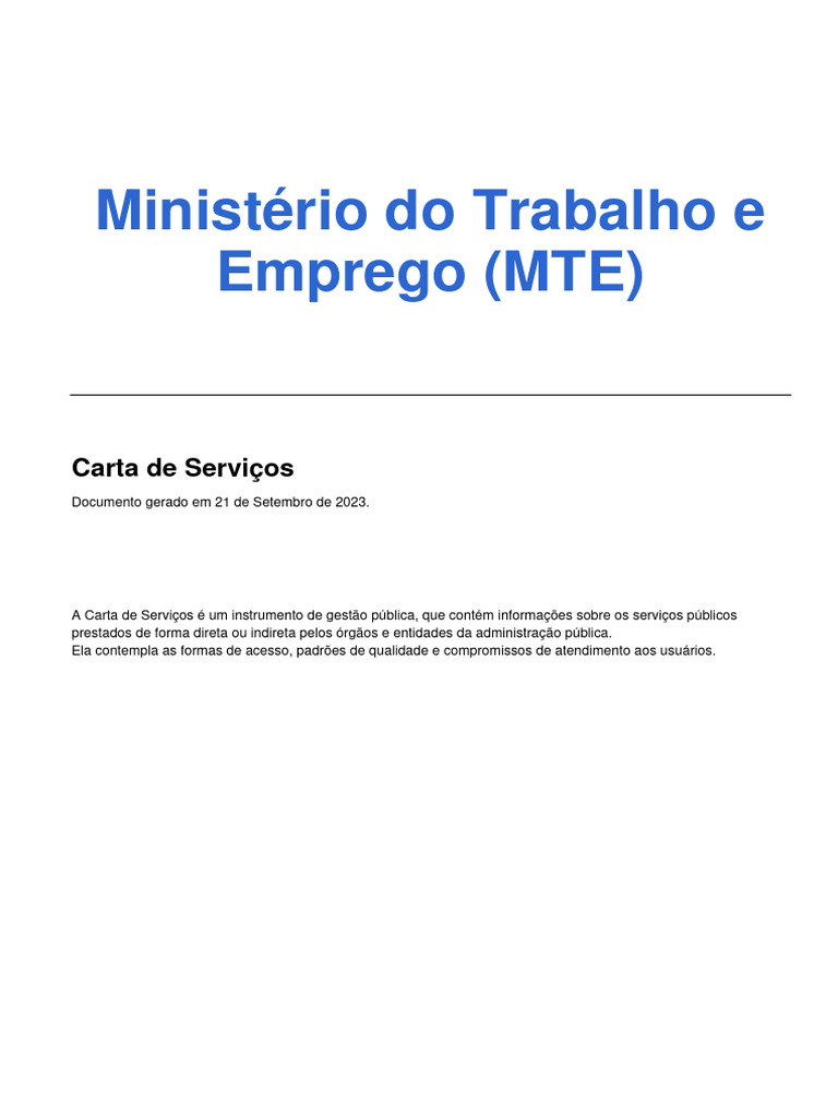 Carta de Servicos Ministerio Do Trabalho e Emprego 2023 09-21-11!54!56 918320 | PDF ...