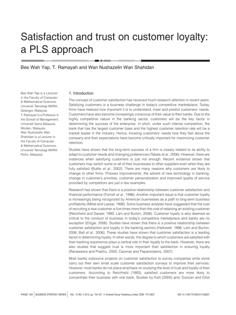 Satisfaction and Trust On Customer Loyalty - A PLS Approach - Yap Et Al ...