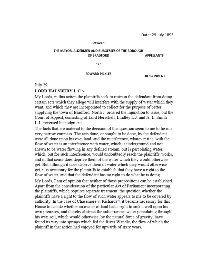Bradford Corp. V Pickles | PDF | Property | Judgment (Law)