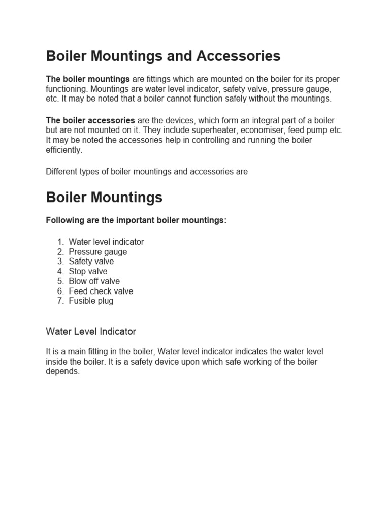 Boiler Mountings vs. Accessories Explained | PDF | Boiler | Power (Physics)