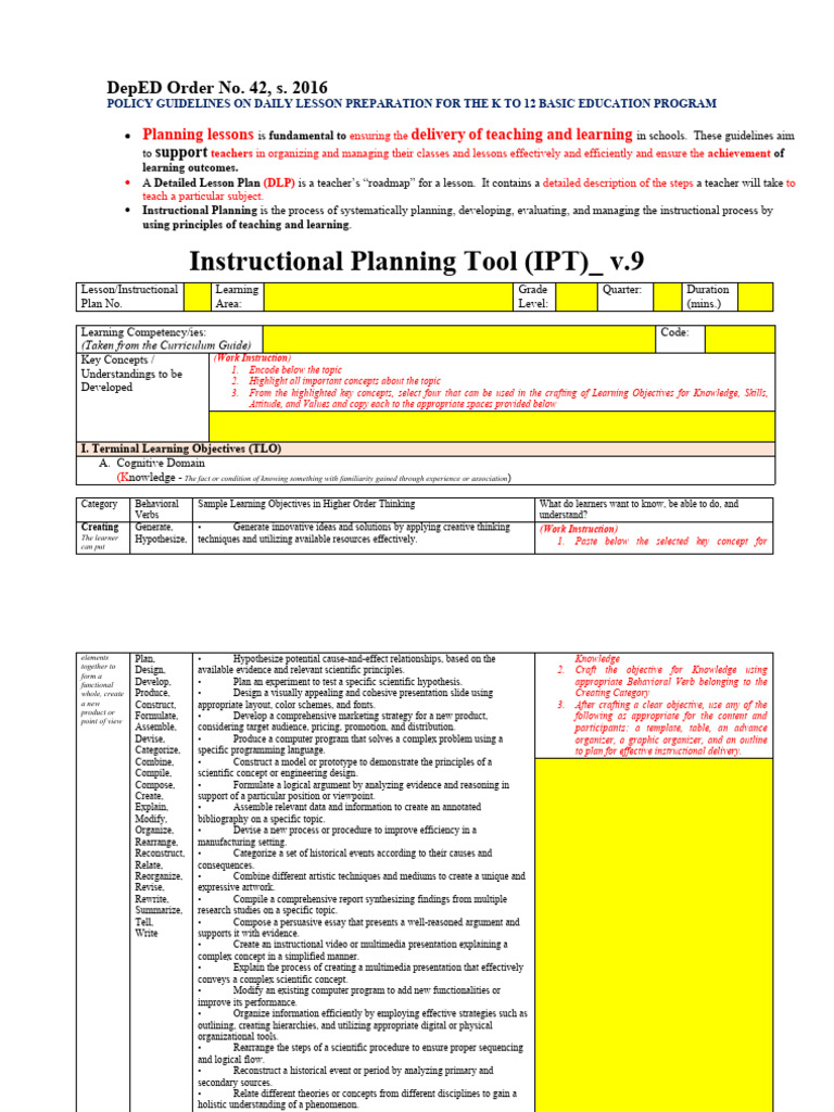 Instructional Planning Tool IPT v.10 | PDF