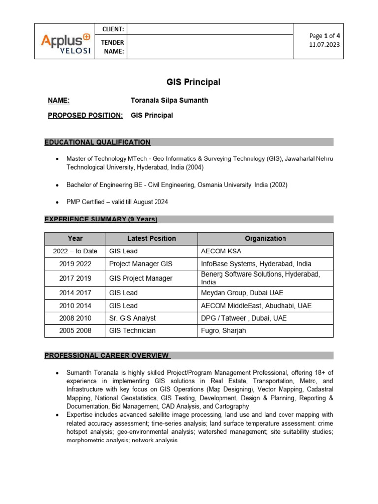 SumanthToranala CV | PDF | Geographic Information System | Arc Gis