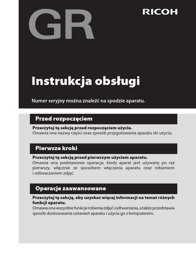 Instrukcja obsługi Ricoh GRII PL | PDF