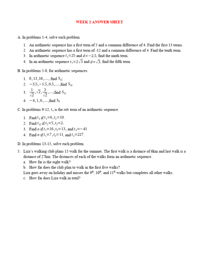 Geometric Sequence and Series Answer Sheet | PDF