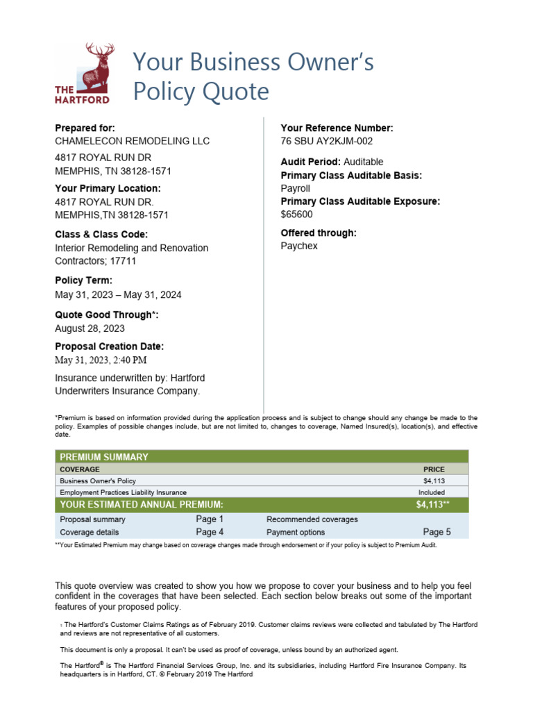 CHAMELECON REMODELING LLC Updated Proposal | PDF | Insurance ...