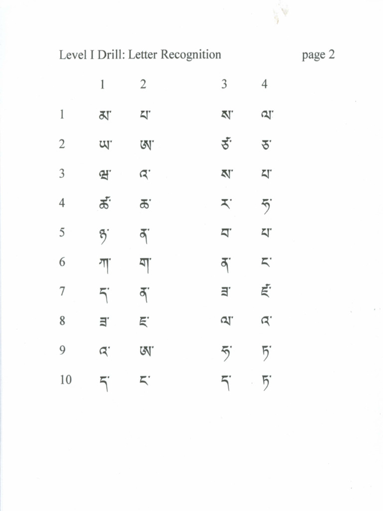 Tibetan Alphabet Recognition Practice Sheet | PDF