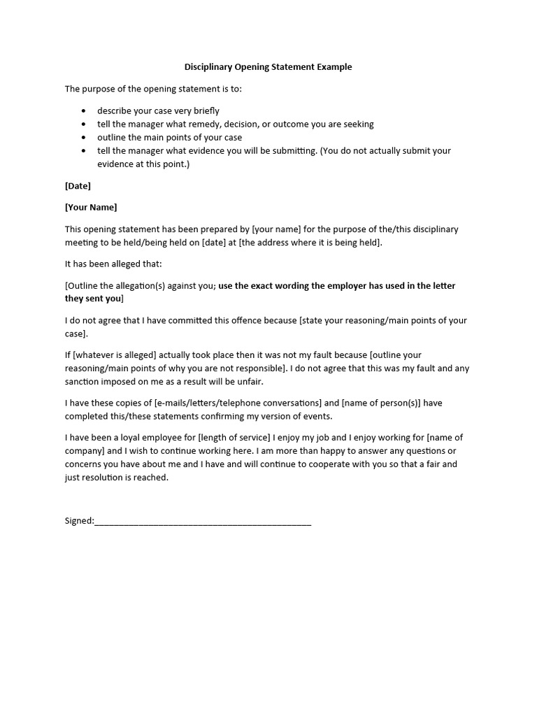 Disciplinary Opening Statement Example 1 | PDF | Career & Growth