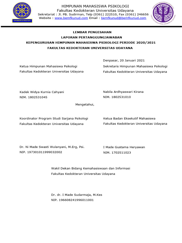 Laporan Pertanggungjawaban HM Psikologi 2020/2021 | PDF