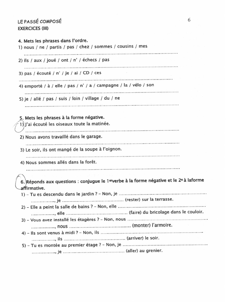 Passé Composé Négation | PDF