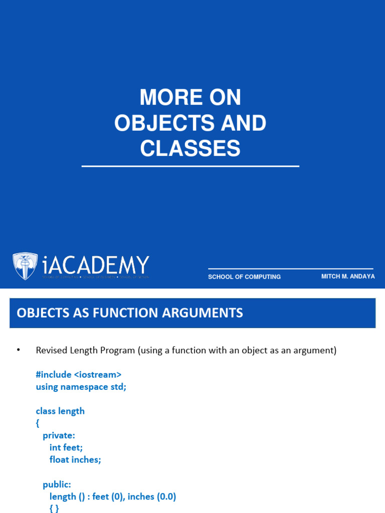 03 More On Objects And Classes Pdf Subtraction Parameter Computer Programming