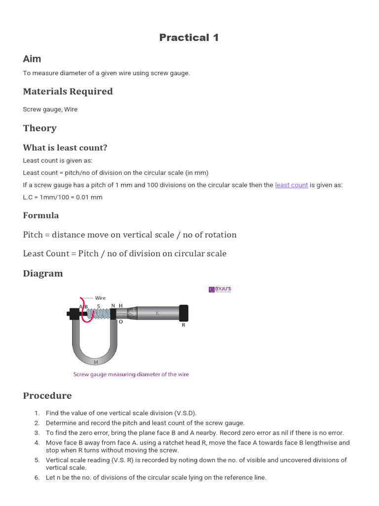 Screw Gauge Experiment Procedure and Observations | PDF | Sheet Metal ...